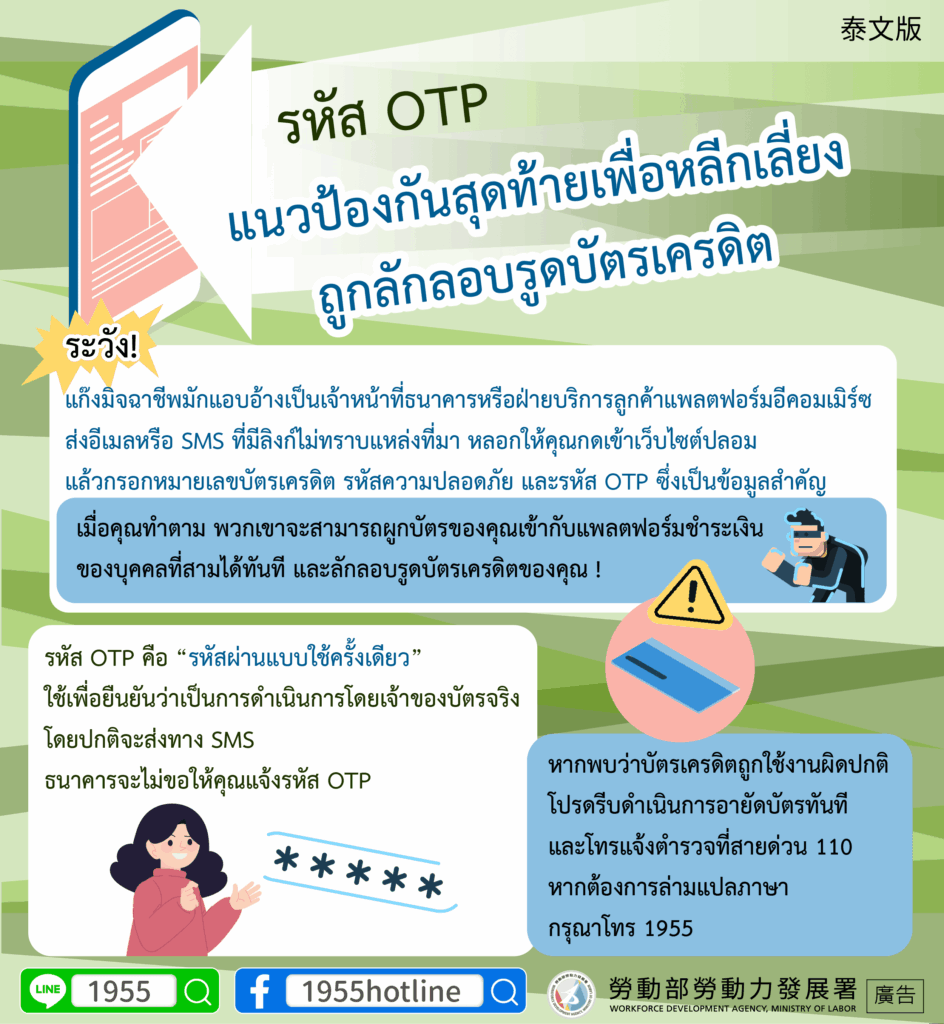 รหัส OTP แนวป้องกันสุดท้ายเพื่อหลีกเลี่ยงถูกลักลอบรูดบัตรเครดิต - FWA外籍 ...